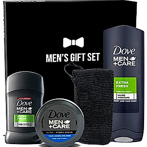 Men+Care Essentials Valentine's Day Gift Set for Him, With Dove Men Body Wash Active+Fresh Sport, Dove Ultra Hydra Cream, Dove Extra Fresh Deodorant Stick in Gift Box