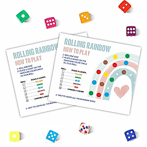 DYIRBIIY 5" x 6" Party Kids Table Game | Rolling A Rainbow Roll The Dice Game| Watercolor Rainbow Dice Game for Kids | 20 Play Cards 20 Colored Dices -TZYX-A08