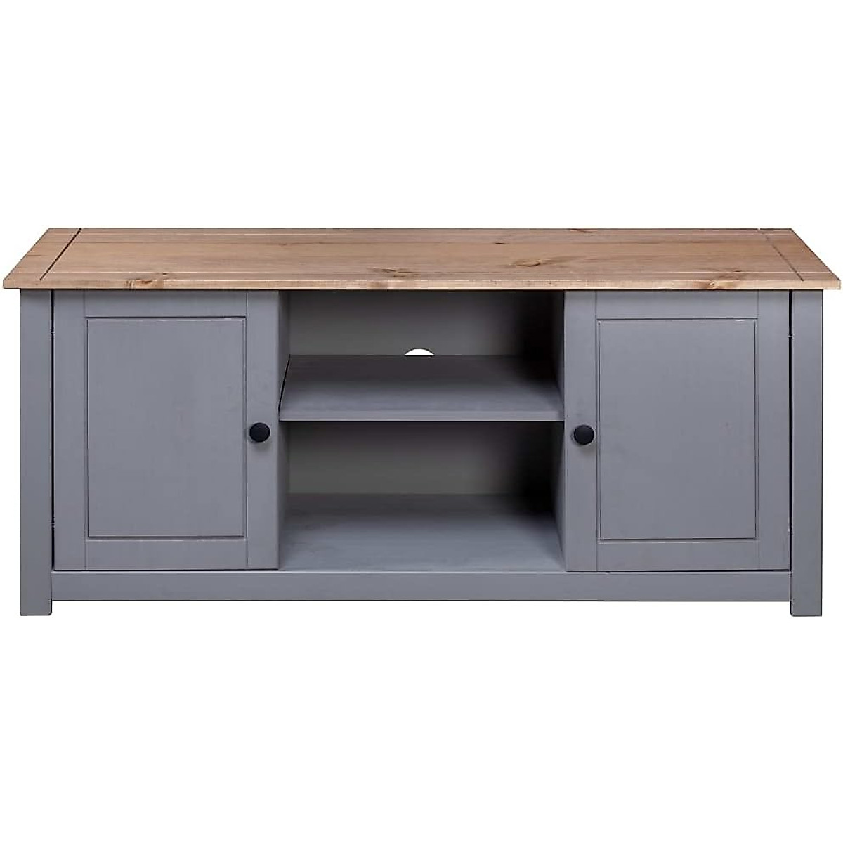 vidaXL Solid Pine Wood TV Stand - Panama Range - Gray, Retro Design, Ideal for Living Room, 47.2"x15.7"x19.7" with 2 Doors, 2 Compartments, Scandinavian Style