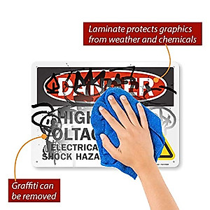 SmartSign - S-6196-AL-14 "Danger - High Voltage, Electrical Shock Hazard" Sign | 10" x 14" Aluminum Black/Red on White