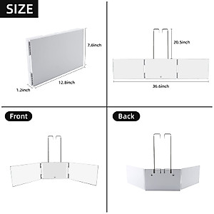 Essbhach 3 Way Mirror for Hair Cutting, 360 Barber Mirror for Women, Barber Supplies Shower 28 LED Mirror, Height Adjustable Hooks, White with LED