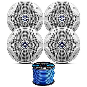 JBL 6.5" Marine Speakers (Qty 4) 2 Pairs of OEM Replacement Speakers w/ Enrock 50ft Wire (White) MS6520B