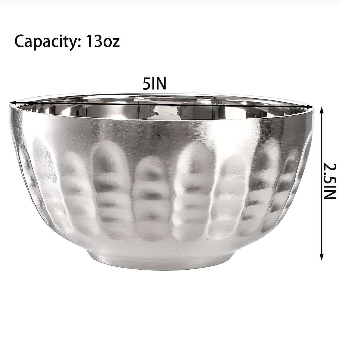 Cedilis 6 Pack 13oz Stainless Steel Bowl, Non-Slip Snack Bowls, Double-walled Insulated Ice Cream Rice Bowl, Multipurpose, Easy to Clean, Great for Kid, Toddler and Adult, Silver