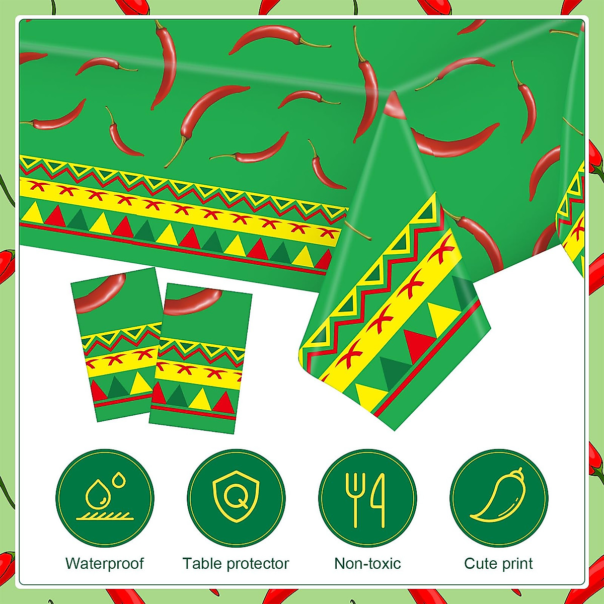 Peryiter 4 Pcs Chili Cook Party Decorations Off Tablecloth 108''x54'' Cinco De Mayo Tablecover Plastic Pepper Table Cover Disposable Chili Pepper Decoration Chili Pepper Supplies for Rectangle Table