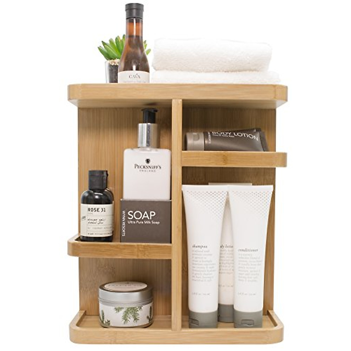 Sorbus 360° Bamboo Cosmetic Organizer, Multi-Function Storage Carousel for Makeup, Toiletries, and More — Great for Vanity, Desk, Bathroom, Bedroom, Closet, Kitchen (Bamboo)