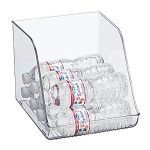 mDesign Tall Plastic Water Bottle Stackable Storage Organization Bin with Open Front for Kitchen Refrigerator, Freezer, Pantry, Holds 12 Bottled Drinks/Beverages, Ligne Collection, Clear