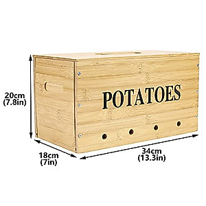 Xbopetda Potato Storage, Bamboo Storage Bin for Potato, Kitchen Storage Canister with Wooden Lid & Aerating Storage Holes - Kitchen Pantry Organizer Box Fruit Vegetable Fresh Keeper (Needed Assemble)