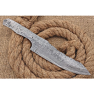 10 inches Long Damascus Steel Nessmuk Blade Skinning Knife, Knife Making Supplies, Hand Forged rain Drop Pattern Damascus Steel Blank Blade Hunting Knife, 5.25" Cutting Edge, 4.5" Scale Space