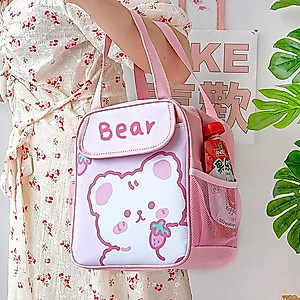 Kawaii Lunch Bag for Girls Lunch Box Insulated Cute Lunch Bags for Women Insulated Lunch Box for Kids (Pink)