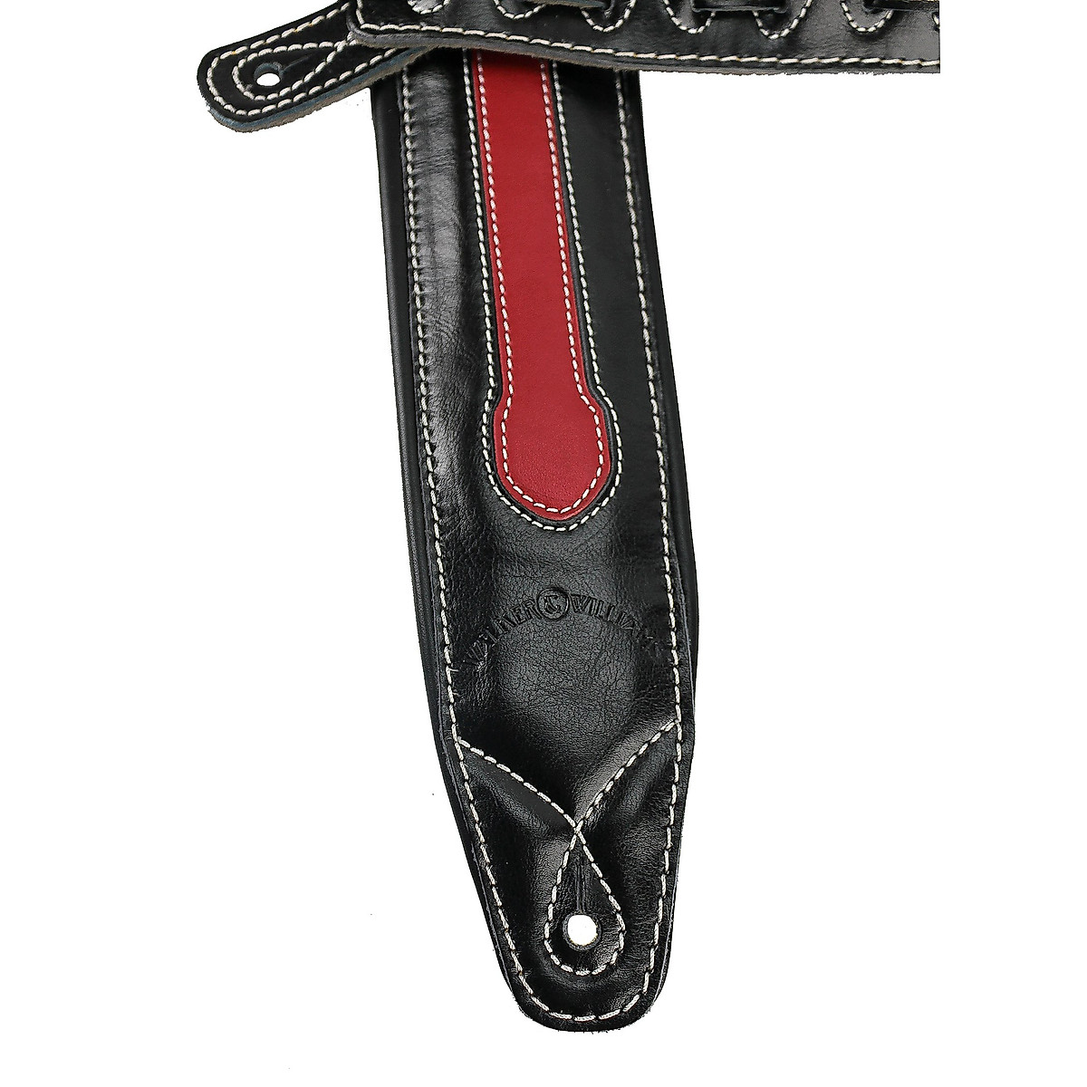 Walker & Williams C-34 Handmade Red and Black Premium Signature Grain Leather Padded Strap 3 1/4" Wide For Acoustic, Electric, And Bass Guitars