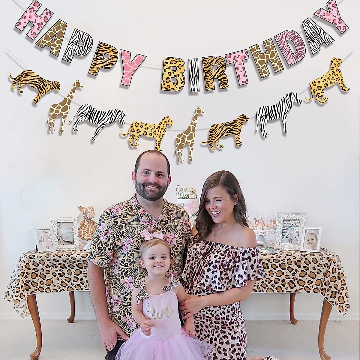 Safari Birthday Decorations Jungle Theme Party Supplies for Girl - Pink Cheetah Happy Birthday Banner, Animal Print Garland, Jungle Safari Animal Leopard Party Sign