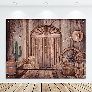 Cowboy Decorations Backdrop Western Party Decorations Rustic Background Banner Props Barn Farm Wild West Party Backdrop Vinyl Cowboy Birthday Supplies for Birthday Country Photography(6 x 8 ft)