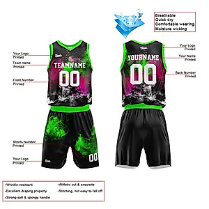 Custom Basketball Jersey for Men Women Adult Youth Print Name Number Logo (Splash-Rose-Neon Green)