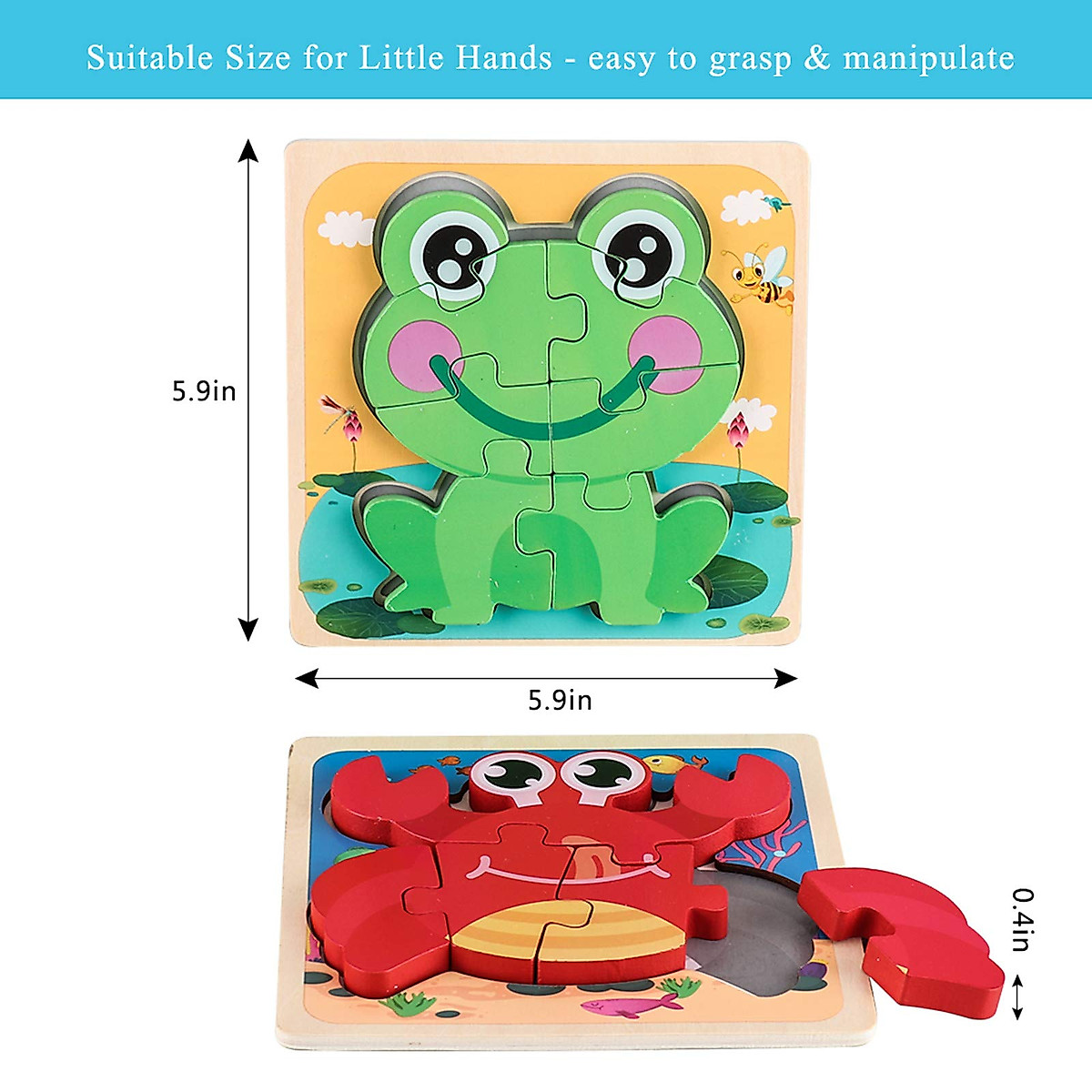 Wooden Puzzles for Toddlers 1-3,Toddler Puzzles Ages 1 2 3 4 Year Old with 6 Animal Patterns-Preschool Kids Learning Educational Montessori Toys Christmas Birthday Gifts