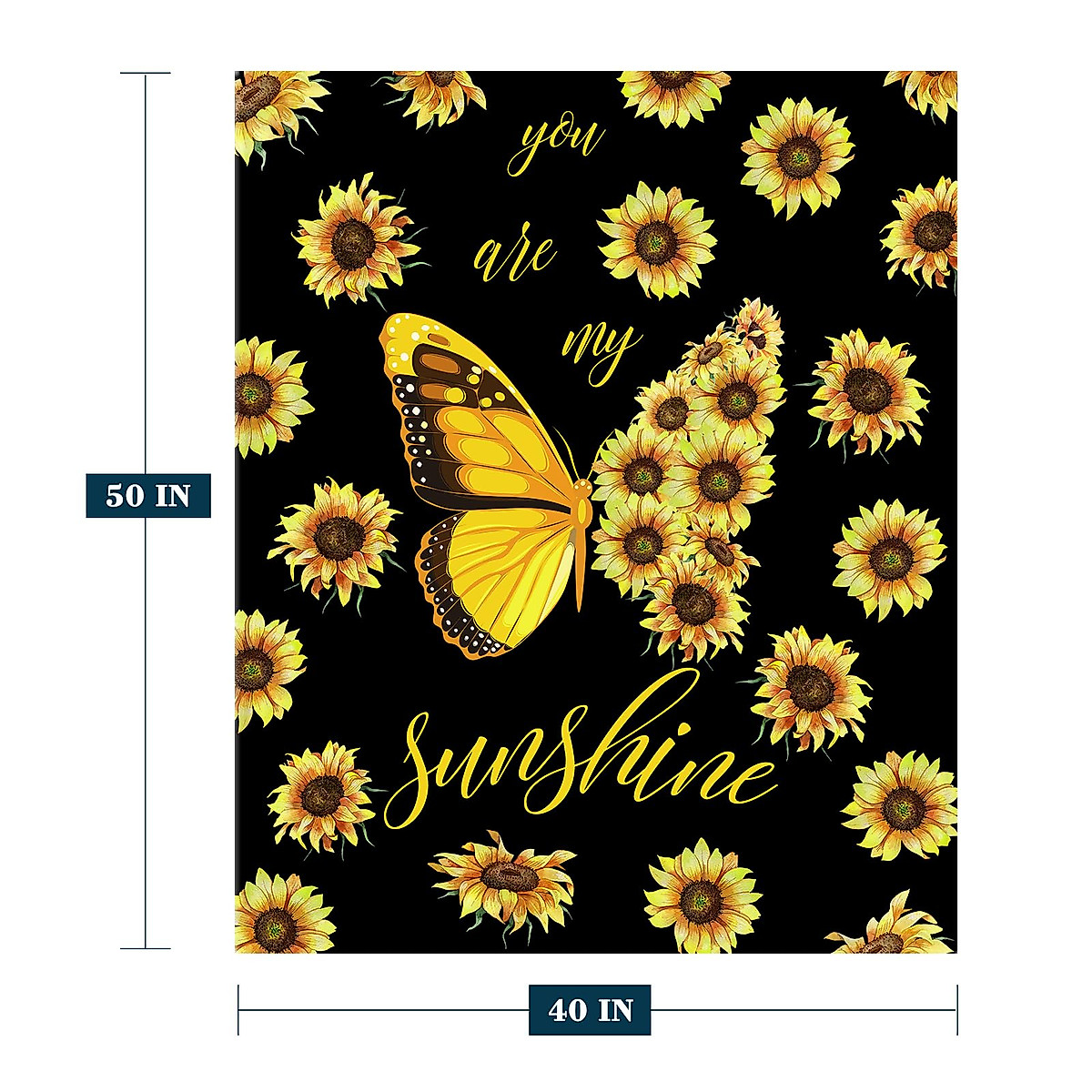 YeeJu Sunflower Kids Throw Blanket Small Yellow Floral Butterfly Blanket Gift for Girls Boys Child Baby Soft Fuzzy Fleece Blankets Black Spring Summer Flower Decorative Print Blanket 40x50