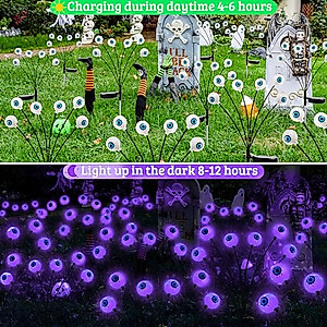 Solar Scary Eyeball Halloween Decor - 2-Pack Outdoor Pathway Lights with 16 LED Waterproof Swaying Firefly Lights for Yard & Patio