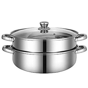 Steamer Pot for Cooking 11 inch, Steam Pots with Lid 2-tier Multipurpose Stainless Steel Steaming Pot Cookware with Handle for Vegetable