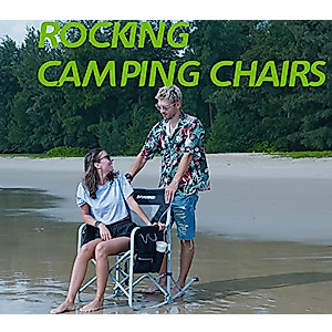 FUNDANGO Camping Rocking Chairs Portable Outdoor Rocker Director Chair with Carry Bag for Outdoor, Porch, Backyard, Patio, Lawn, Garden（Black/Grey）