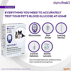 AlphaTrak 3, 8 Piece Pet Blood Glucose Monitoring Kit For Diabetic Cats And Dogs, All-In-One Solution for In-Clinic Or At Home, With Digital Results