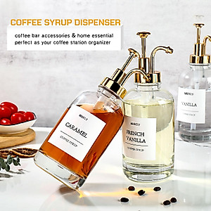 MHDCLY Coffee Bar Accessories, Coffee Syrup Dispenser - 4pack,16.9oz Syrup Dispenser with Labels,Syrup Pump Dispenser for Coffee Bar(Gold pump)