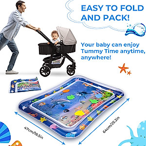 AURUZA Tummy Time Mat - Inflatable Baby Activity Mat, Premium Baby Water Mat Baby Toys for 3 6 9 12 Months, Funny Baby Activity Center Development of Hand-Eye Coordination, Portable