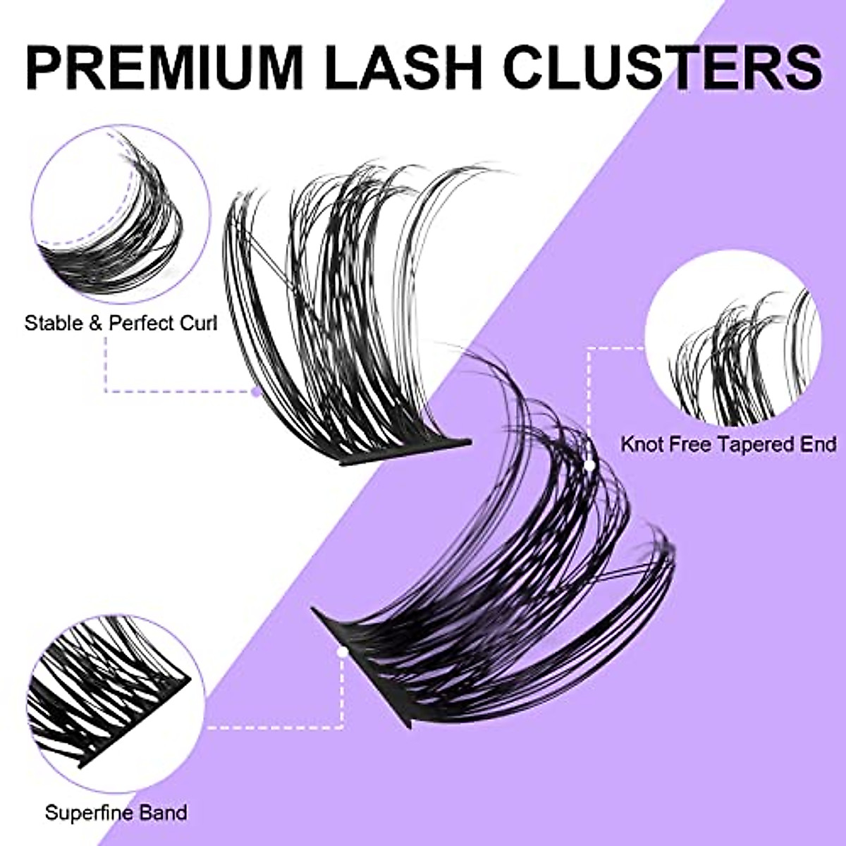 Kugge Cluster Lashes DIY Eyelash Extensions, 240Pcs D Curl Cluster Eyelashes, 8-16mm Mixed Length Individual Lashes Cluster, 3D Effect Natural Wispy Lash Extensions at Home (20D+The Devil)
