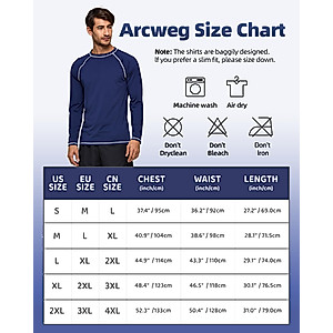Arcweg Rashguard Men Long Sleeves Diving UV Protection UPF 50+ Elastic Rash Vest Loose Fit Top Swimming Quick Drying Surfing Pool T-Shirt Sports Top Rashie XL (US) Dark Blue