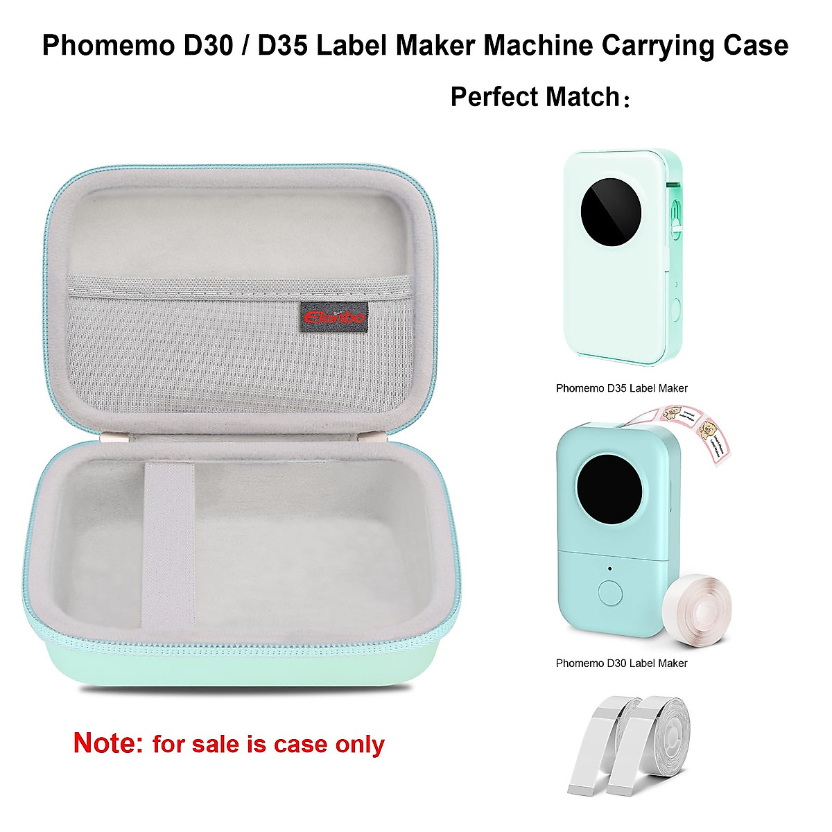 Elonbo Label Maker Carrying Case for Phomemo D30 Label Printer, Portable Bluetooth Wireless Mini Smartphone Label Maker Machine Storage Holder, Mesh Pocket Fits D30 Labels Tape, Green (CASE ONLY)