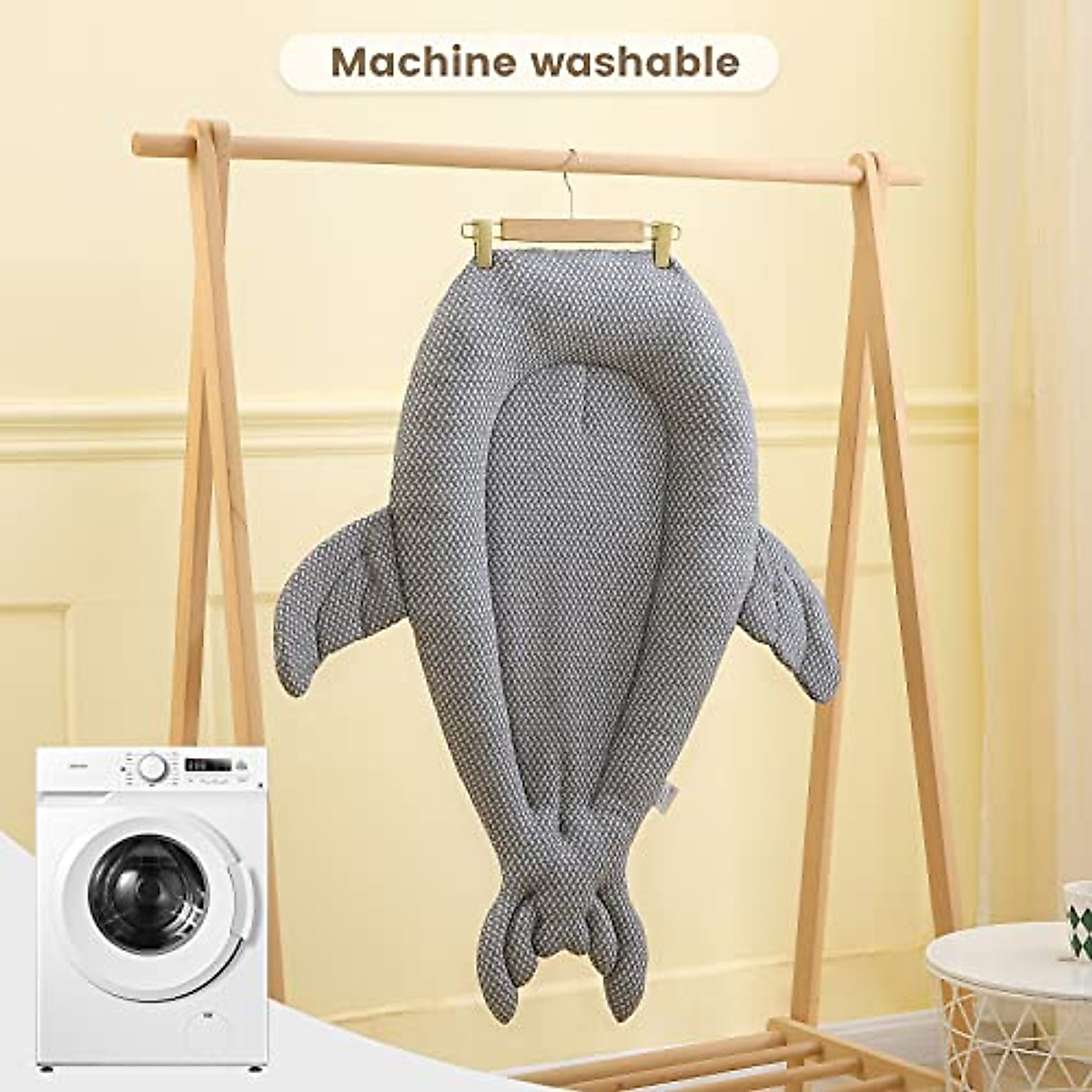 Hiseeme Baby Play Mats for Floor,Baby Lounger for Cover,100% Cotton Premium Breathable Whales Mat,Sleeping Bed Cover for Newborn,Machine Washable, Polyester,（Grey）