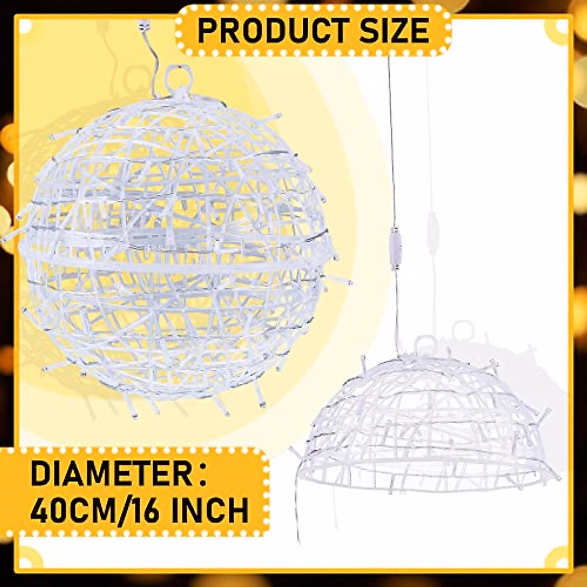 4 Pcs 16'' Christmas Outdoor Light Balls Hanging Tree Globe Lights LED Garden Tree Lights Rattan Lighted Sphere Balls Waterproof Lighted Globe Light for Tree Outdoor Indoor Party Yard Lawn Porch Decor