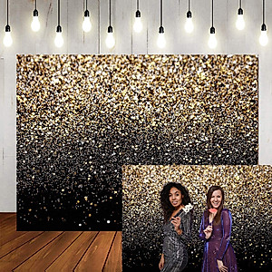 LTLYH 8X8ft Black and Gold Backdrop Golden Spots Backdrop Vinyl Photography Backdrop Vintage Astract Background for Family Birthday Party Newborn Studio Props 129……