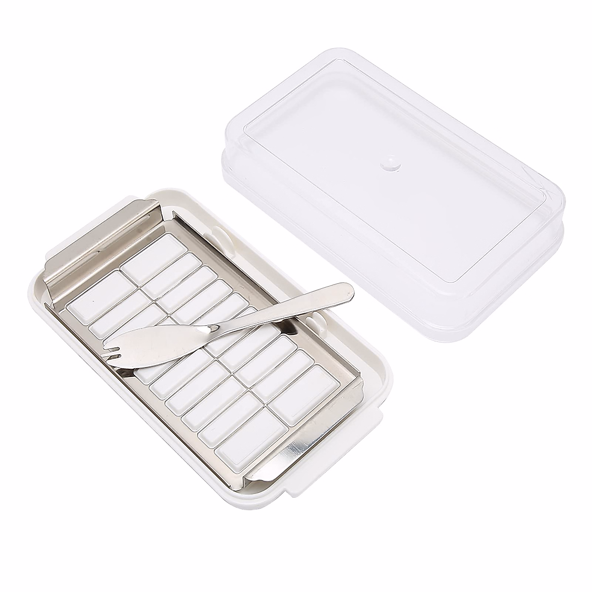 Milltrip Butter Cutter Container, Stainless Steel Butter Cutter Box Cheese Storage Container with Transparent Cover for Kitchen(White)