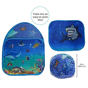 Vokodo Kids Pop Up Tent with Play Pen Area Beach Marine Animal Theme Folding Indoor Outdoor Playhouse Tunnel Pretend Imagination Creative Learning Toy Gift for Preschool Children Boys Girls Toddlers