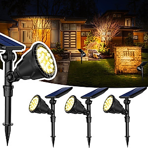 JSOT 600 Lumen Bright Solar Lights Outdoor Waterproof,Solar Powered Landscape Spotlights Solar Walkway Lighting for Backyard Garden Pathway Driveway Path Wall Patio Decor Warm White 4 Pack