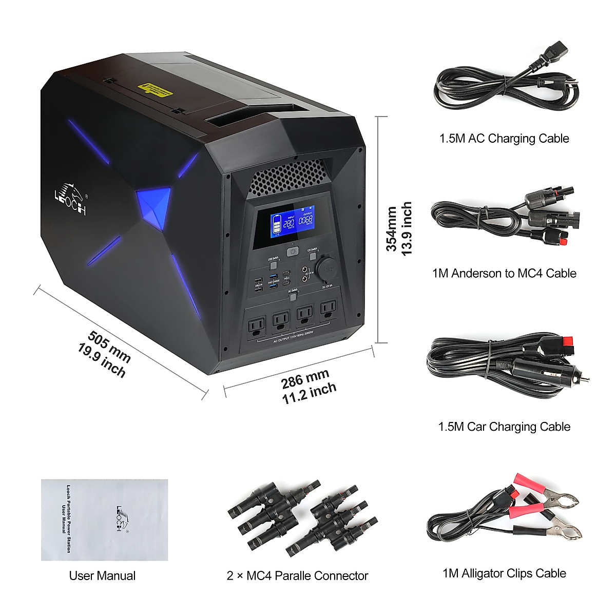 2000W Solar Power Station, 2048Wh LiFePO4 Portable Power Station, 4 x 2000W AC Outlets (4000W Surge), 900W Max Fast Charging, Solar Generator for Outdoors RV/Van Camping, Home Use UPS Emergency.
