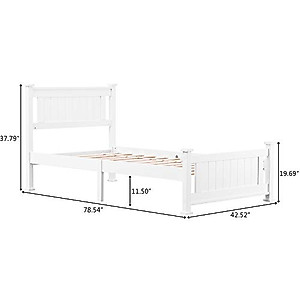 Bonnlo Twin Size Solid Wood Platform Bed Frame, Single Bed with Headboard, No Box Spring Needed Panel Bed, Wood Slat Support Mattress Foundation, White
