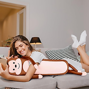 Achwishap Long Monkey Stuffed Animal Plush Toy,40” Kawaii Large Huggable Sleeping Monkey Plush Pillow,Soft Monkey Throw Body Pillow,Cute Plushies Cushion Doll Gifts for Kids Adults