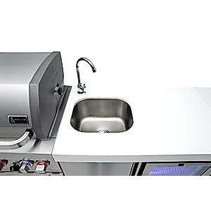 Mont Alpi MAi400-D90KEGBEVFC 32-Inch 4-Burner 78000 BTU 90 Degree Corner Stainless Steel Gas Outdoor Kitchen Bar Barbecue Island Grill w/ 3 Beer Tap Kegerator Keg Dispenser + Wine Cooler Refrigerator