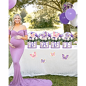 Levfla Purple Butterfly Baby Centerpiece Boxes with Butterfly Cutouts, Party Floral Arrangement, Baby Shower Table Decoration without Flowers, Set of 4 Blocks & 8 PCS Butterfly Cardstocks