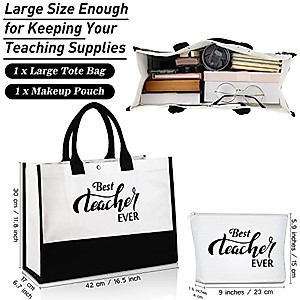 Sieral 3 Pcs Teacher Gifts for Women Best Teacher Ever Teacher Tote Bag Stainless Steel Tumble 20oz Canvas Makeup Bags Zippered Pouch Teacher Teacher Appreciation Gifts for Teachers Women