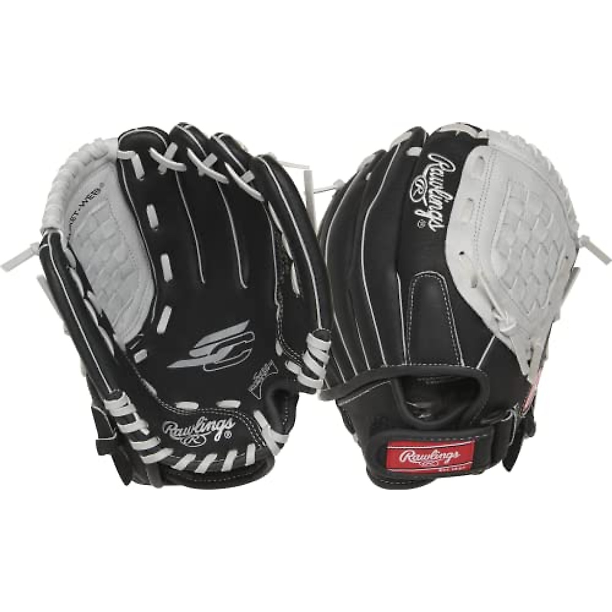 Rawlings | SURE CATCH T-Ball & Youth Baseball Glove | Right Hand Throw | 10.5" | Black/Grey