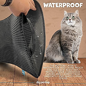 dipperdap Cat Litter Trapping Mat with Handles - Water Proof Material for Easy Cleaning - Dual Layer Honeycomb Design (24 x 30 in, Black)