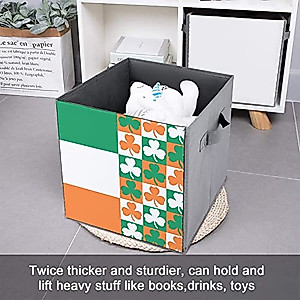 Ireland Flag Shamrock Clover Collapsible Storage Bins Basics Folding Fabric Storage Cubes Organizer Boxes with Handles