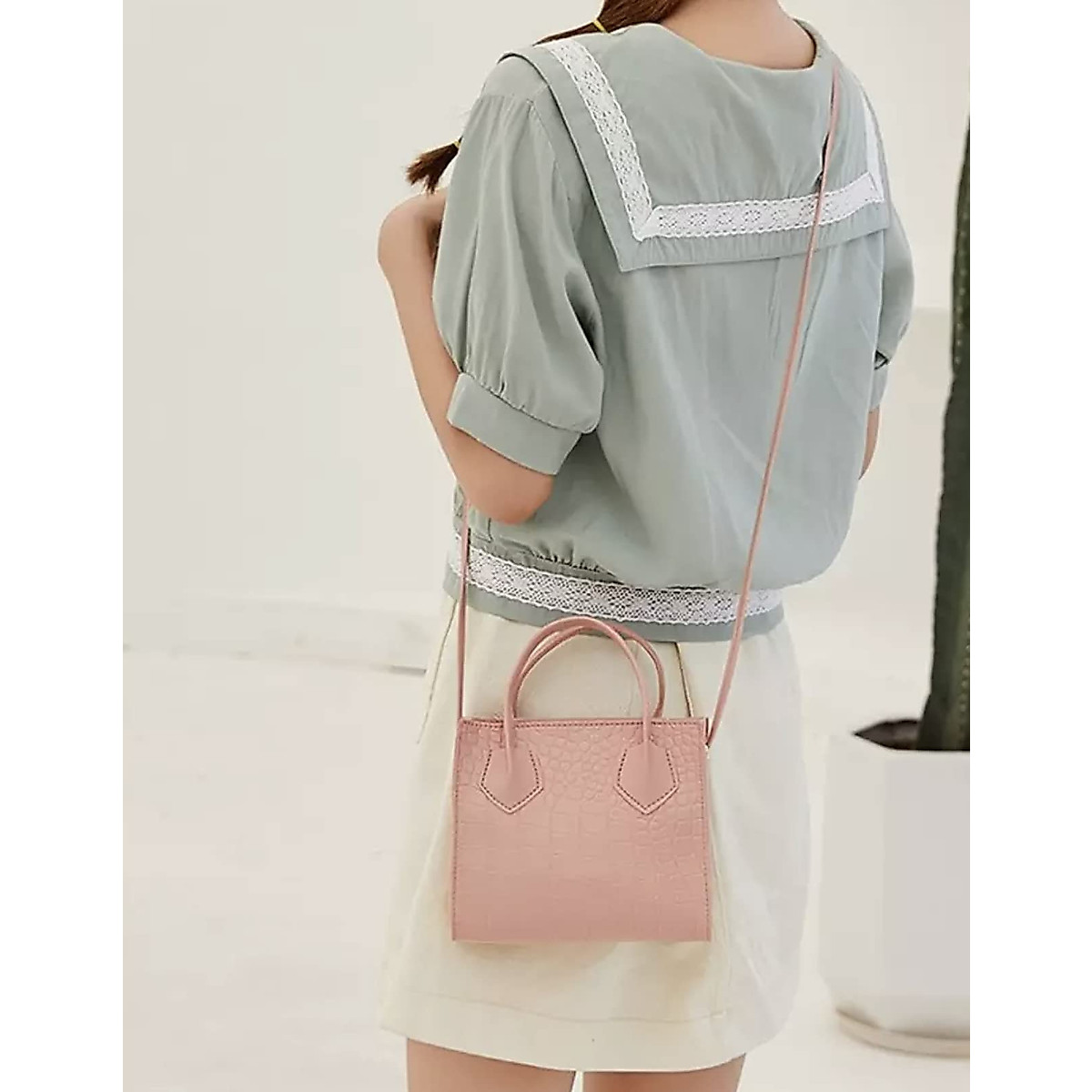 Women Tote Handbag Top Handle Small Mini Handbag for Women/Purses and Handbags for Women Top Handle Purses and Handbags with PU Leather and Adjustable Strap (Pink)