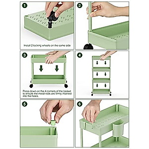 LEHOM Slim Rolling Storage Cart - 4 Tiers Bathroom Organizer Utility Cart Slide Out Storage Shelves Mobile Shelving Unit for Kitchen, Bedroom, Office, Laundry Room, Small Narrow Spaces, Green