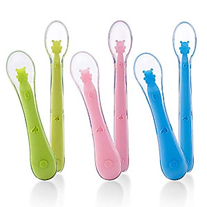 Baby Infant Silicone Spoon First-Stage - Soft Training Spoons Utensils for Babies Solid Feeding, Self Feeding for Kids Toddlers Children 4 Months Led Weaning Gum-Friendly Great Gift Set 2 Pack (Blue)