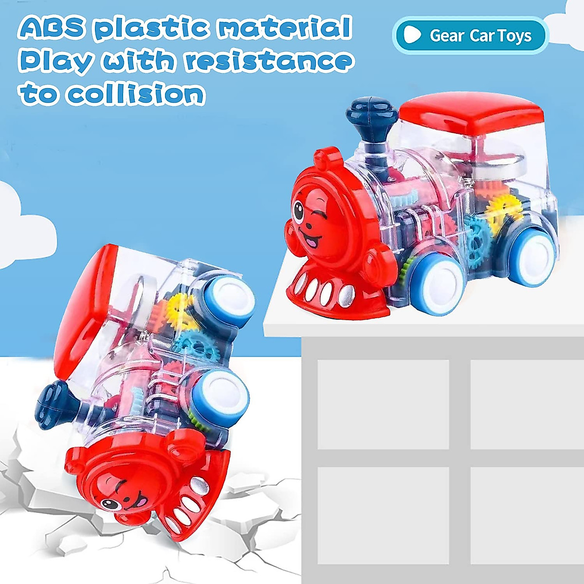 HT HONGTENG Transparent Car Toys 3 Sets,Inertial Vehicle with LED Effects and Ringtone,Color Moving Gear,3-6 Years Old Children's Birthday Educational Toys (City Vehicles)