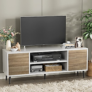 YESHOMY Modern Retro TV Stand for Television up to 65", Entertainment Center with Two Storage Cabinet and Shelf, Media Console for Living Room, Bedroom, Enterway, Office, 58 Inch, White and Oak