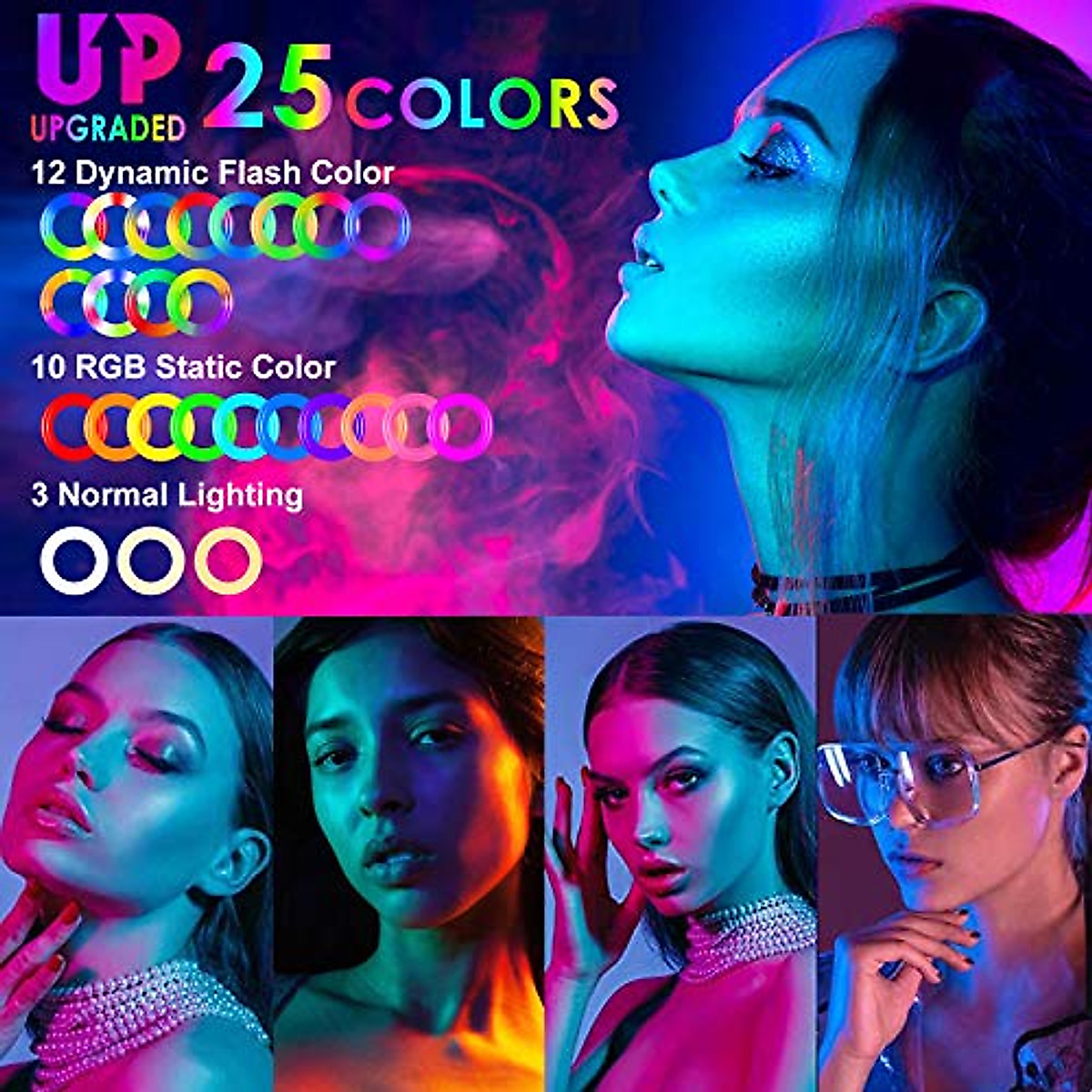 18 inch RGB Ring Light Kit AMAZKER LED with Stand and Phone iPad Holder 25 Color Modes 3000-6000K Dimmable 10 Brightness Level Up to 5000 Lux Circle Light for Live Stream/Makeup/YouTube/Vlog/Tiktok