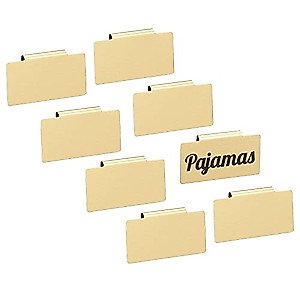 mDesign Steel Clip-On Basket and Bin Tags for Closet Storage, Metal Hanging Holders for Cabinet, in-Drawer, Shelf, and Racks - Set of 8 + Adhesive Labels - Soft Brass